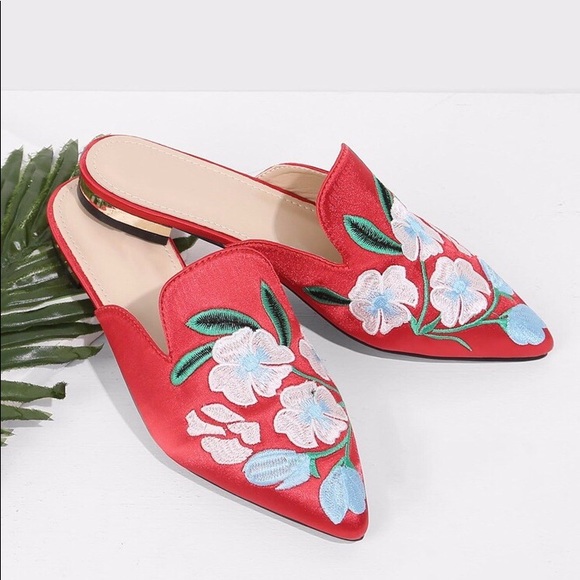 Shoes | Floral Embroidered Mules | Poshmark